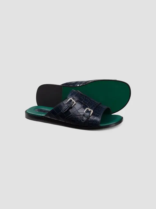 Stefano Ricci Antique Crocodile Leather Monk Strap Sandals - Blue