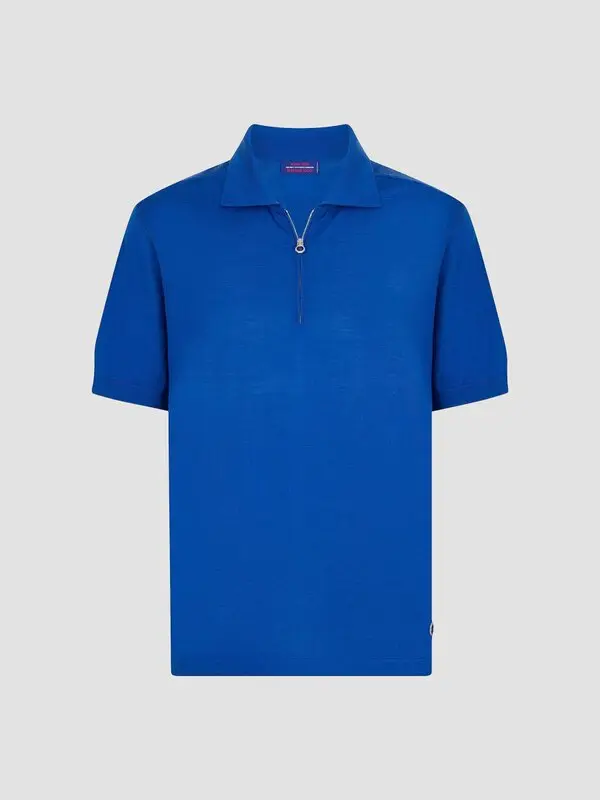 Stefano Ricci Knit Zipper Polo - Blue