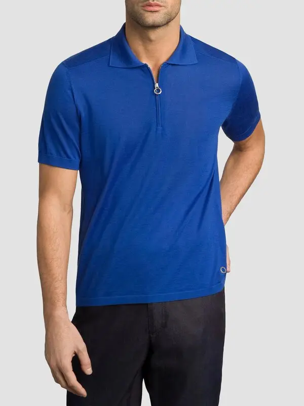 Stefano Ricci Knit Zipper Polo - Blue