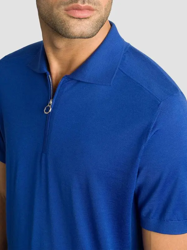 Stefano Ricci Knit Zipper Polo - Blue