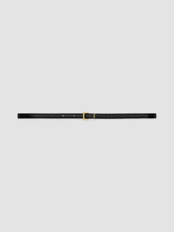 Saint Laurent Cassandre Extra Thin Belt In Crocodile-embossed Leather