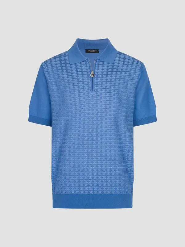 Stefano Ricci Geometric Textured Silk-cotton Quarter-zip Polo Shirt
