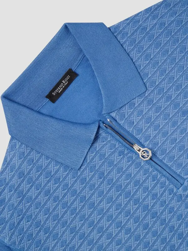 Stefano Ricci Geometric Textured Silk-cotton Quarter-zip Polo Shirt