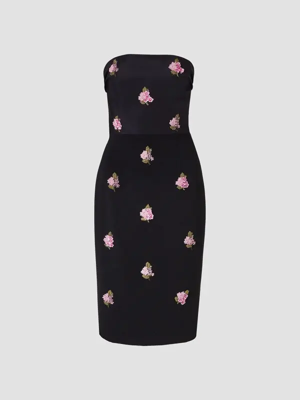 Carolina Herrera Floral Sequin Strapless Midi-dress - Black