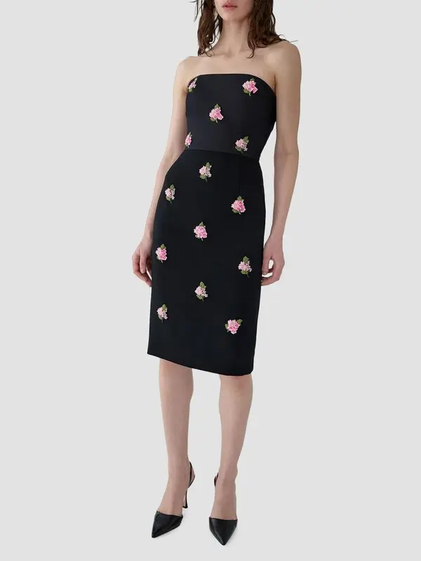 Carolina Herrera Floral Sequin Strapless Midi-dress