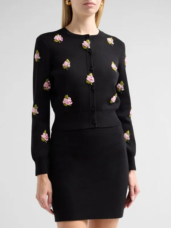 Carolina Herrera Floral-embroidered Silk-cotton Cardigan