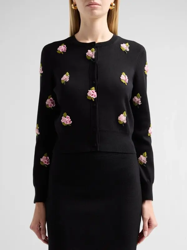 Carolina Herrera Floral-embroidered Silk-cotton Cardigan