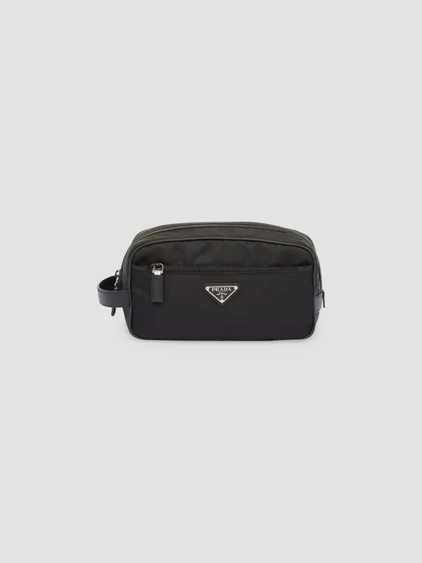 Prada Nylon And Saffiano Leather Travel Pouch - Black