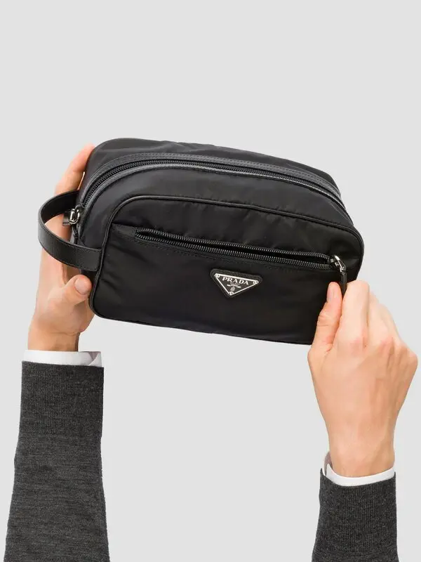 Prada Nylon And Saffiano Leather Travel Pouch