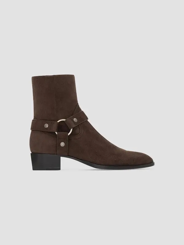 Saint Laurent Wyatt Harness Boots In Suede