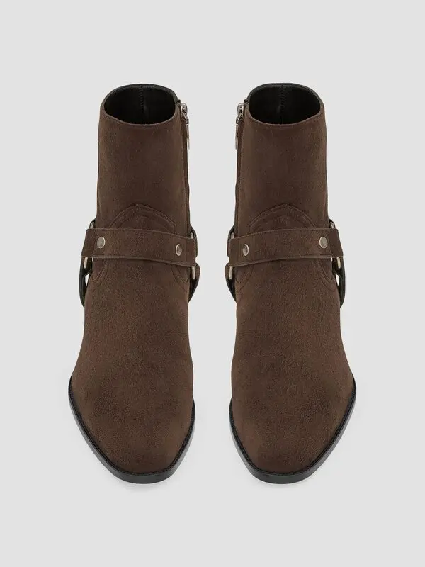 Saint Laurent Wyatt Harness Boots In Suede