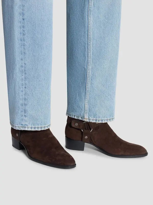 Saint Laurent Wyatt Harness Boots In Suede