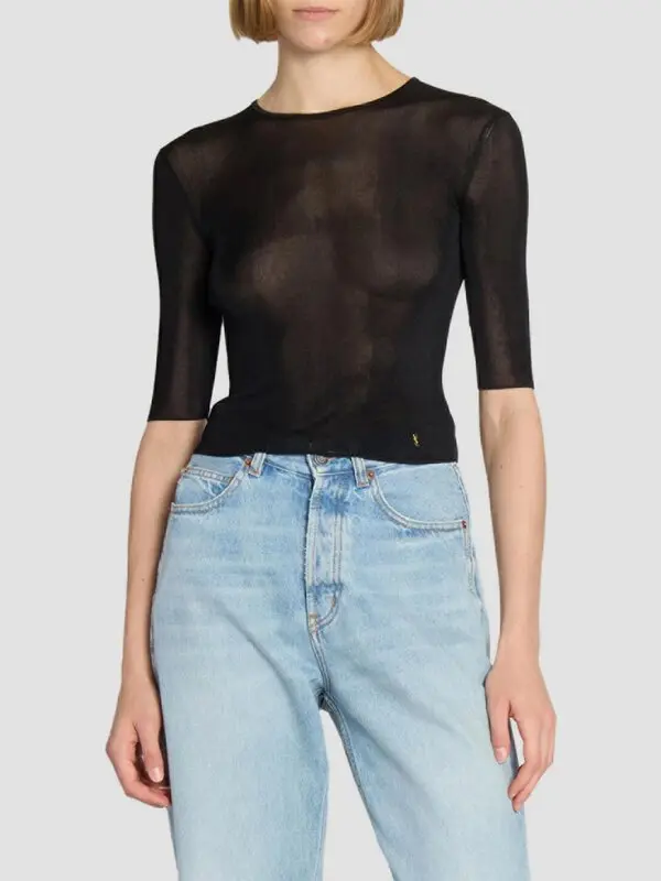 Saint Laurent Cassandre Top In Knit - Noir