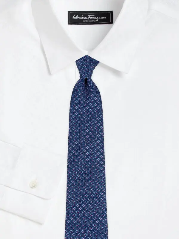FERRAGAMO Gancini Jacquard Tie - Navy