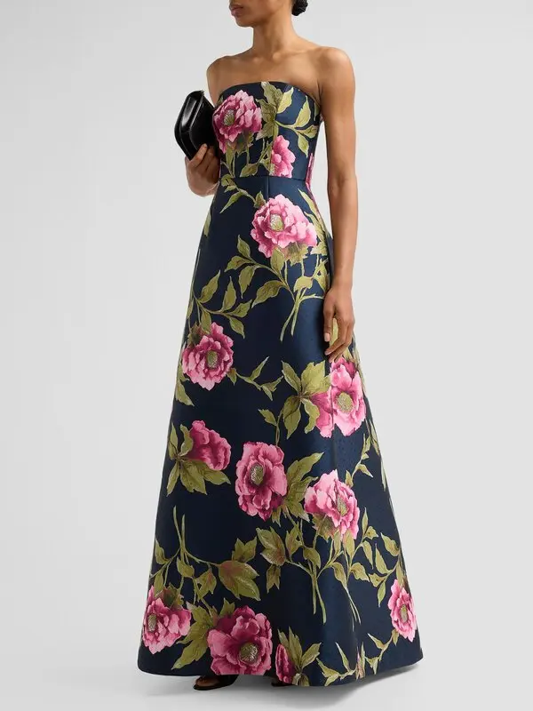 Carolina Herrera Floral Strapless A-line Gown