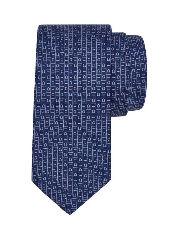 FERRAGAMO Viva Silk Gancini Tie - Navy Rosso