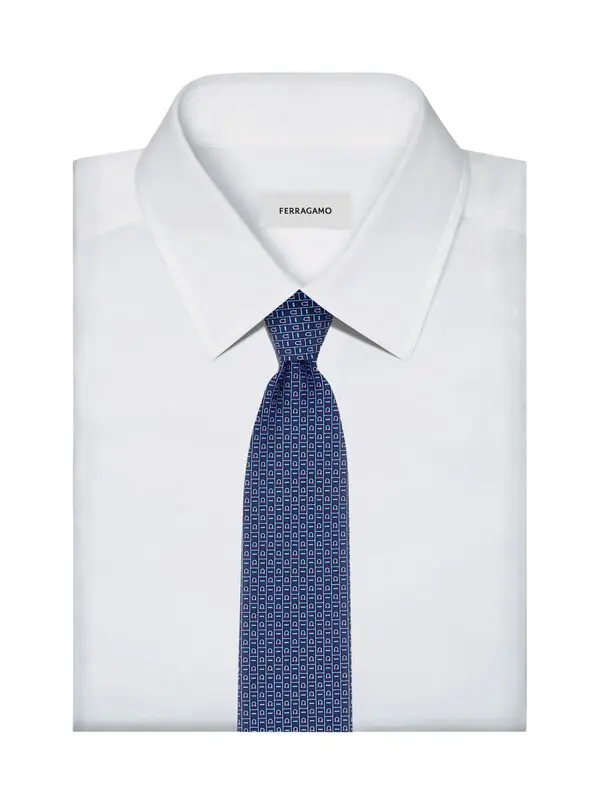 FERRAGAMO Viva Silk Gancini Tie - Navy Rosso