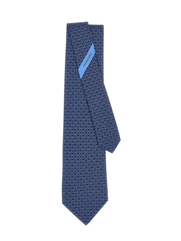 FERRAGAMO Viva Silk Gancini Tie - Navy Rosso