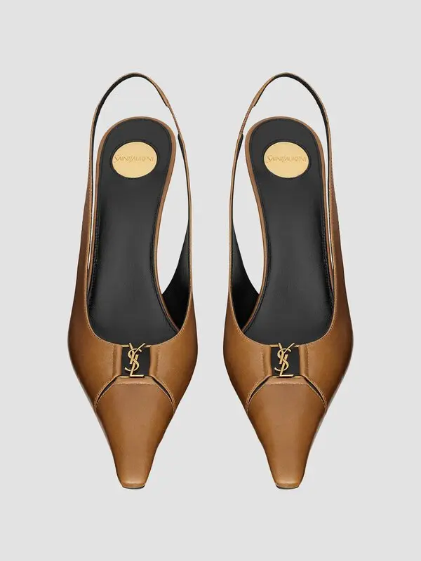 Saint Laurent Babylone Breteuil Slingback Pumps - Macadamia