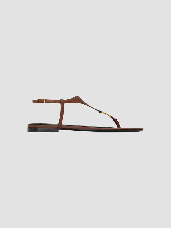 Saint Laurent Cassandra Sandals In Smooth Leather - Brown