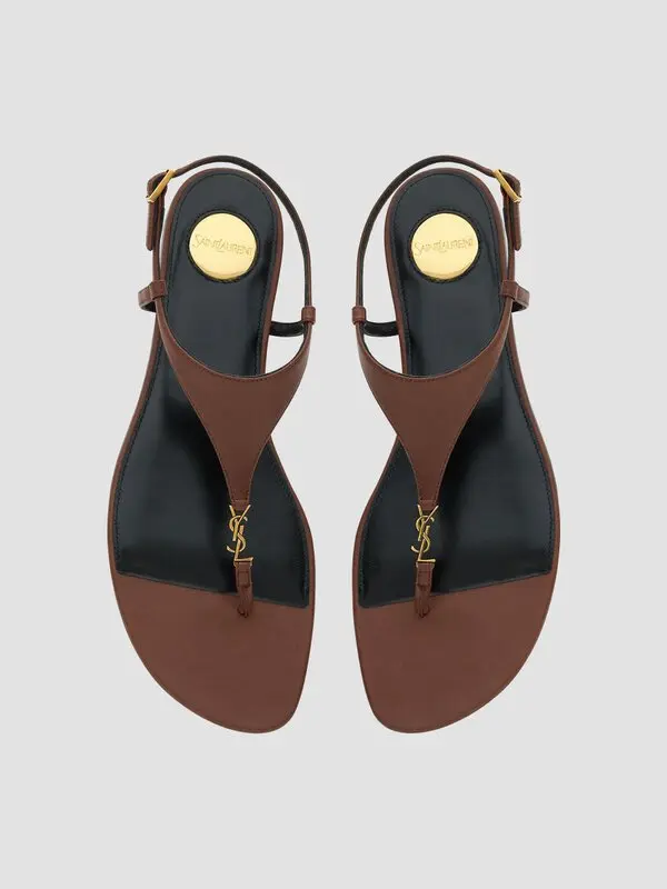 Saint Laurent Cassandra Sandals In Smooth Leather - Brown