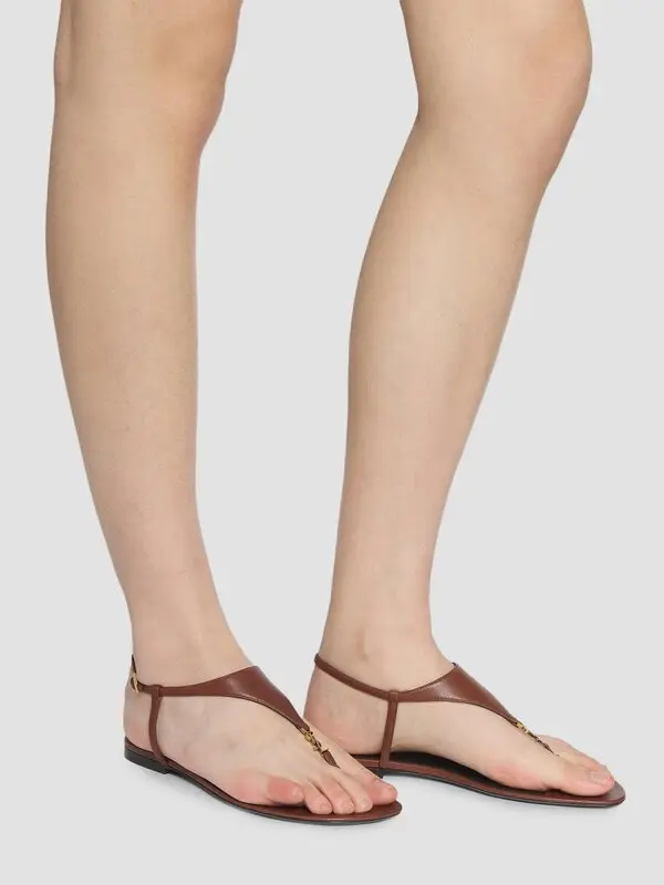 Saint Laurent Cassandra Sandals In Smooth Leather - Brown