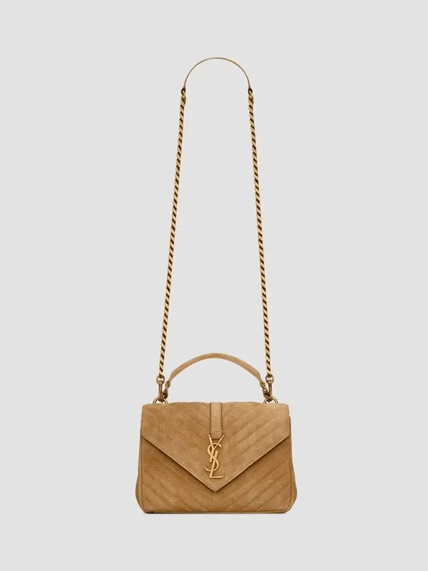 Saint Laurent College Crossbody Bag In Quilted Suede - Cinnamon
