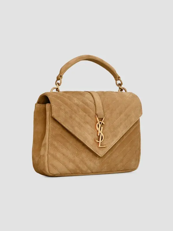 Saint Laurent College Crossbody Bag In Quilted Suede
