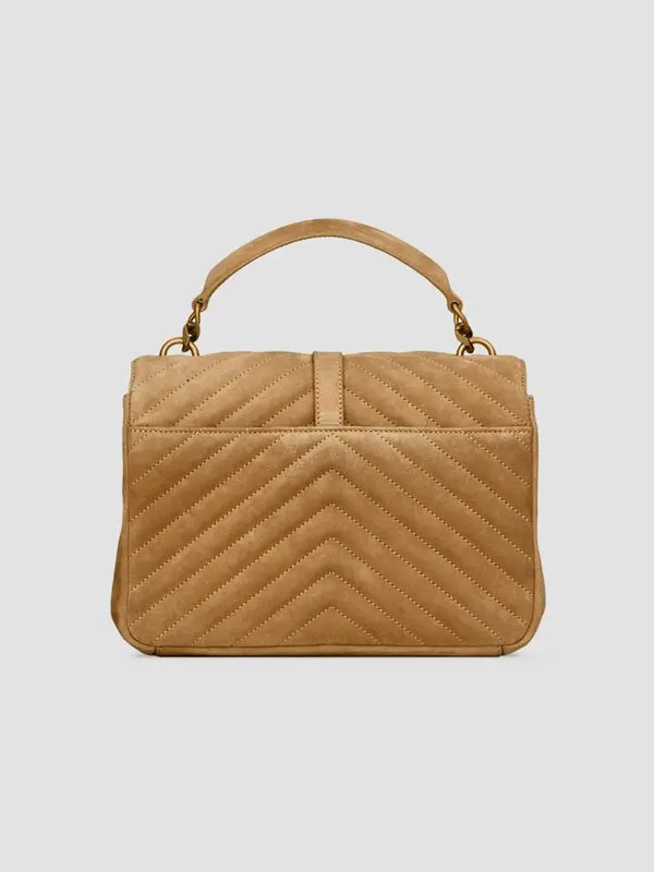 Saint Laurent College Crossbody Bag In Quilted Suede