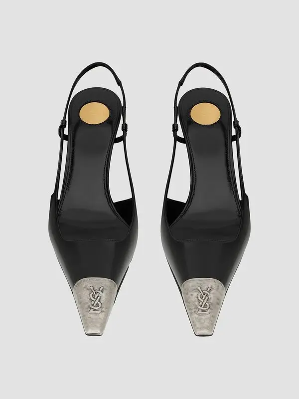 Saint Laurent Jeanne Slingback Pumps In Glazed Leather