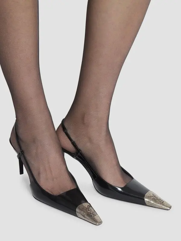 Saint Laurent Jeanne Slingback Pumps In Glazed Leather