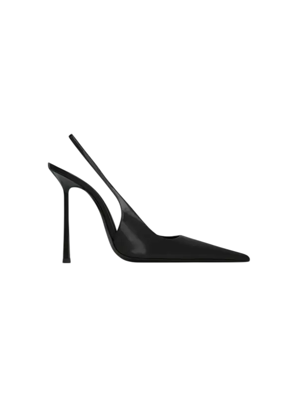 Saint Laurent Vendome Slingback Pumps In Glazed Leather - Black