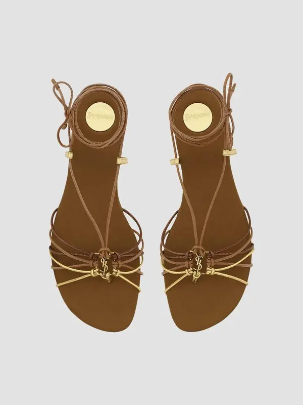Saint Laurent Babylone Sandals In Smooth And Metallic Leather - Macadamia