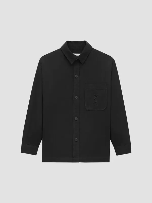 Saint Laurent Cassandre Overshirt In Cotton Linen Gabardine - Black