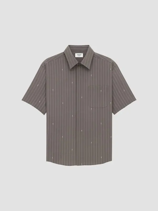 Saint Laurent Shirt In Cassandre Stripe Silk Crepe De Chine - Gris Blanc