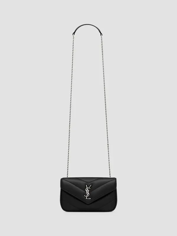 Saint Laurent Loulou Mini Crossbody Bag In Lambskin - Black