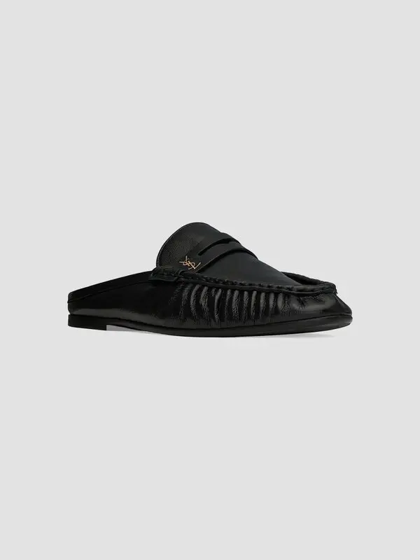 Saint Laurent Le Loafer Mules In Shiny Creased Leather