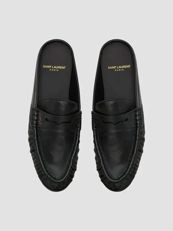 Saint Laurent Le Loafer Mules In Shiny Creased Leather