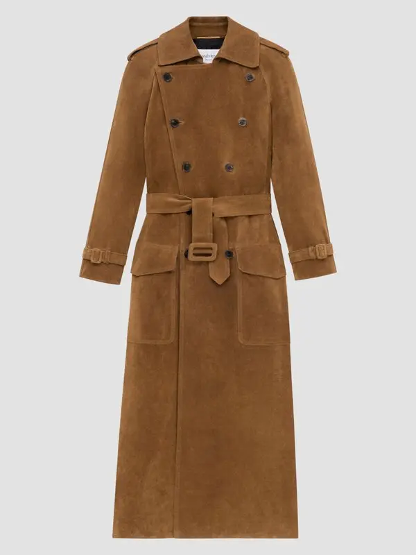 Saint Laurent Trench Coat In Suede