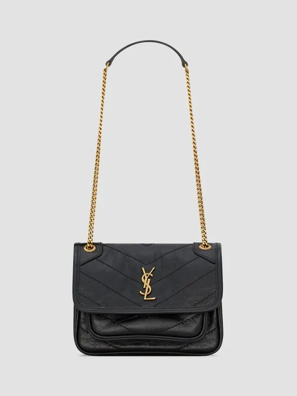 Saint Laurent Niki Baby Crossbody Bag In Vintage Leather - Black