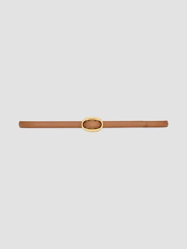 Saint Laurent Oval Buckle Thin Belt In Leather