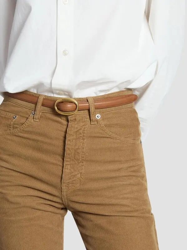 Saint Laurent Oval Buckle Thin Belt In Leather