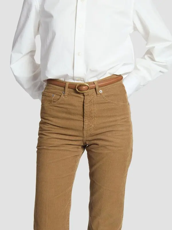 Saint Laurent Oval Buckle Thin Belt In Leather