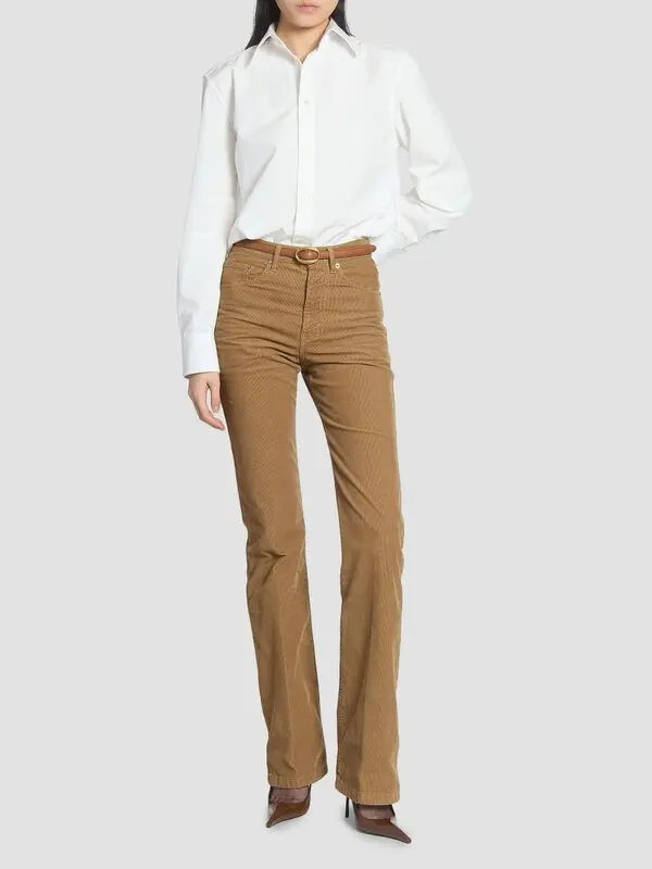 Saint Laurent Oval Buckle Thin Belt In Leather