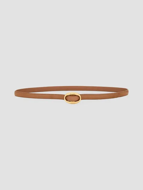Saint Laurent Oval Buckle Thin Belt In Leather