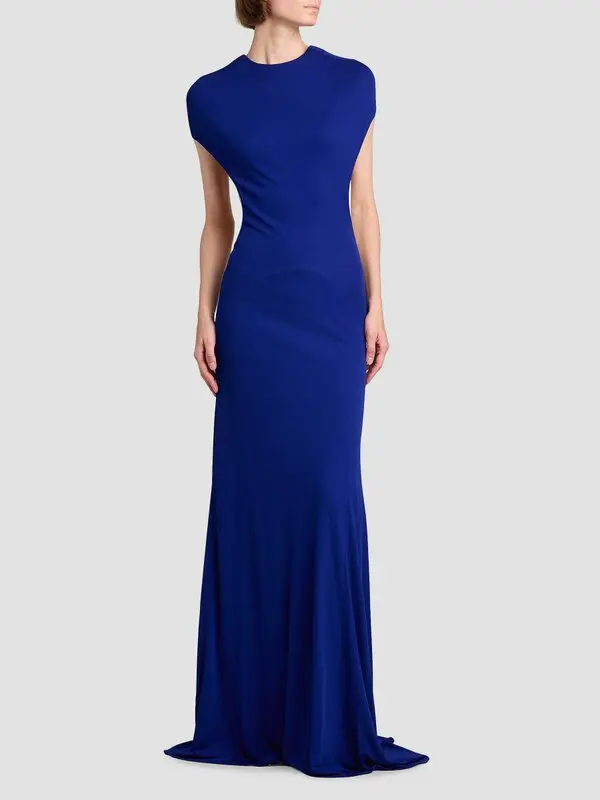 TOM FORD Sculpted Backless Jersey Gown - Ucu Clematis Blue