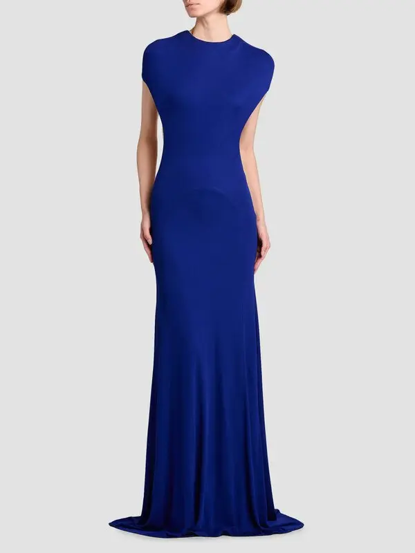 TOM FORD Sculpted Backless Jersey Gown - Ucu Clematis Blue