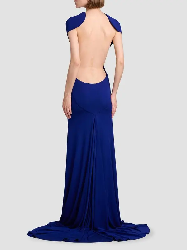 TOM FORD Sculpted Backless Jersey Gown - Ucu Clematis Blue