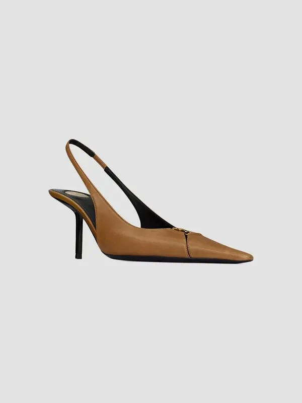 Saint Laurent Babylone Breteuil Slingback Pumps In Smooth Leather - Macadamia