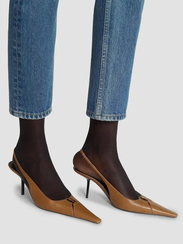 Saint Laurent Babylone Breteuil Slingback Pumps In Smooth Leather - Macadamia
